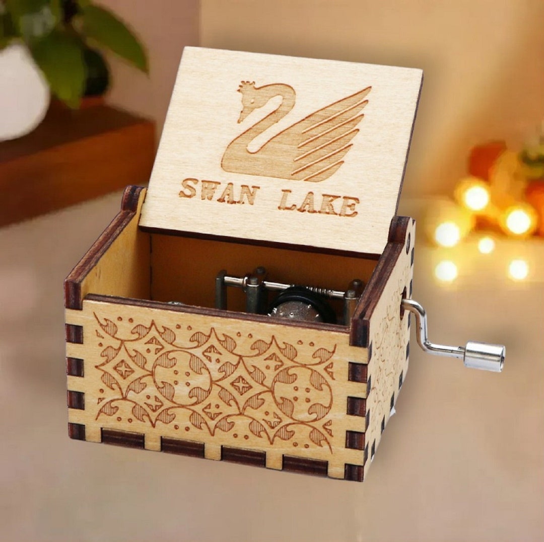 Swan Lake Music Box Theme Tchaikovsky Music Chest Wooden Engraved ...