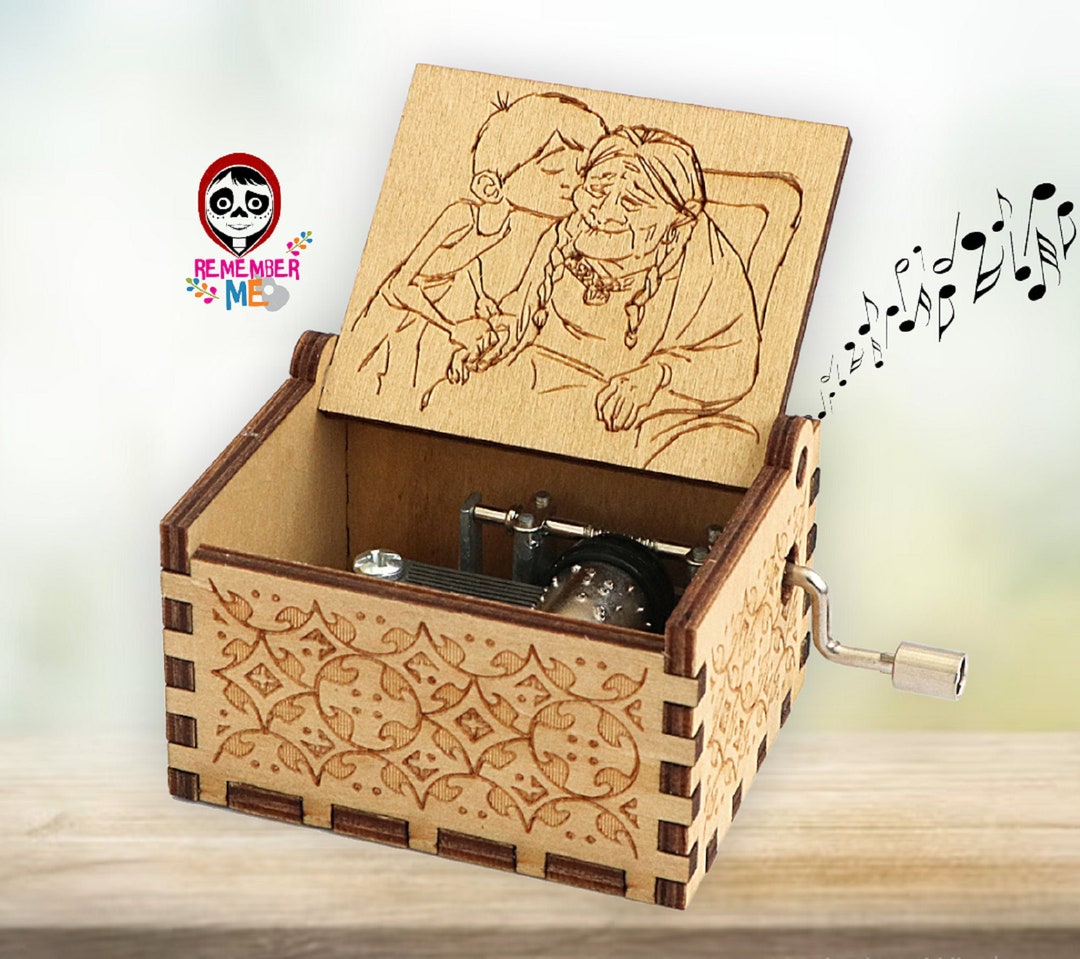 COCO Music Box ' Remember Me ' Theme Music Chest Wooden Engraved ...