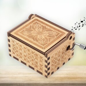 Moon River Music Box Theme Music Chest Wooden Engraved Handmade Vintage ...