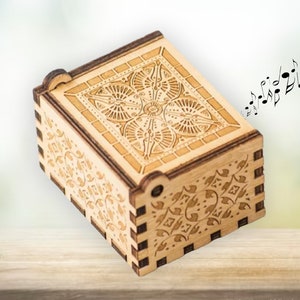 Moon River Music Box Theme Music Chest Wooden Engraved Handmade Vintage ...