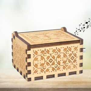 Moon River Music Box Theme Music Chest Wooden Engraved Handmade Vintage ...