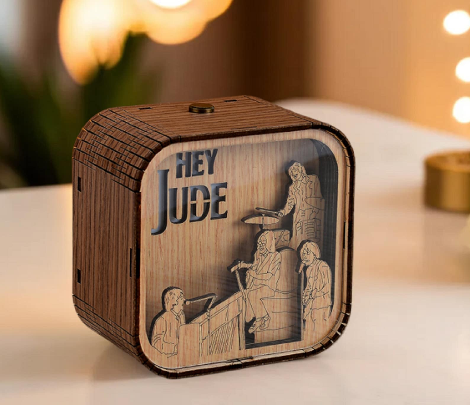The Beatles HEY JUDE Music Box 3D Light Led Theme Music Chest Wooden ...