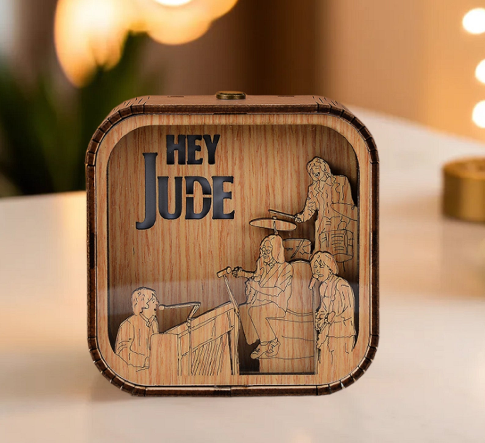 The Beatles HEY JUDE Music Box 3D Light Led Theme Music Chest Wooden ...