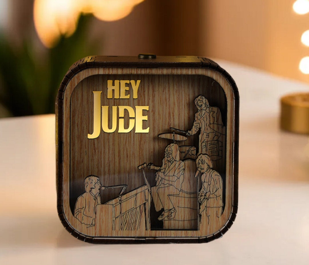 The Beatles HEY JUDE Music Box 3D Light Led Theme Music Chest Wooden ...
