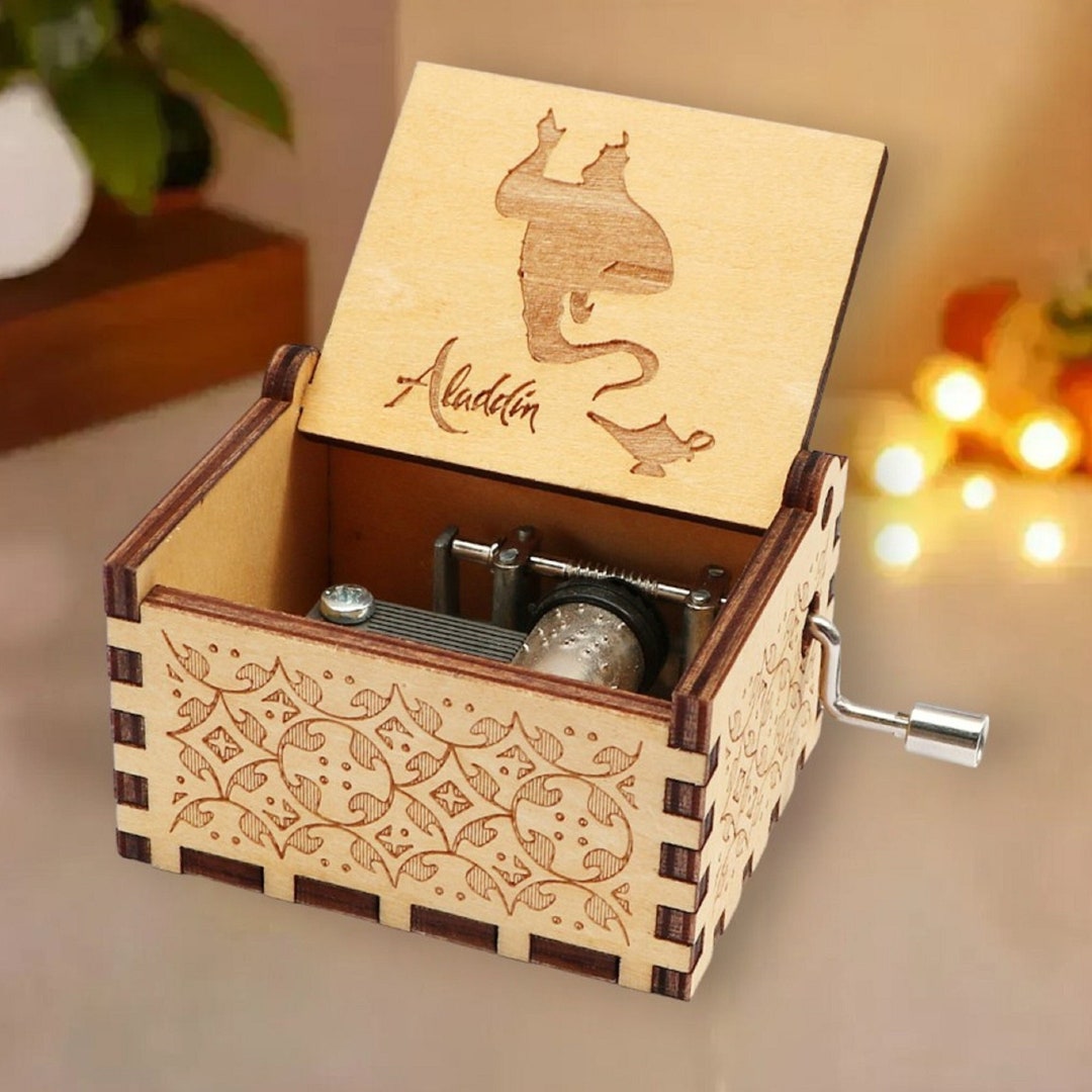 Aladdin Music Box " A Whole New World " Theme Music Chest Wooden ...