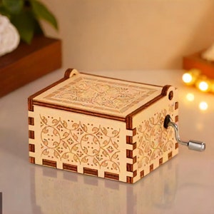 Moon River Music Box Theme Music Chest Wooden Engraved Handmade Vintage ...