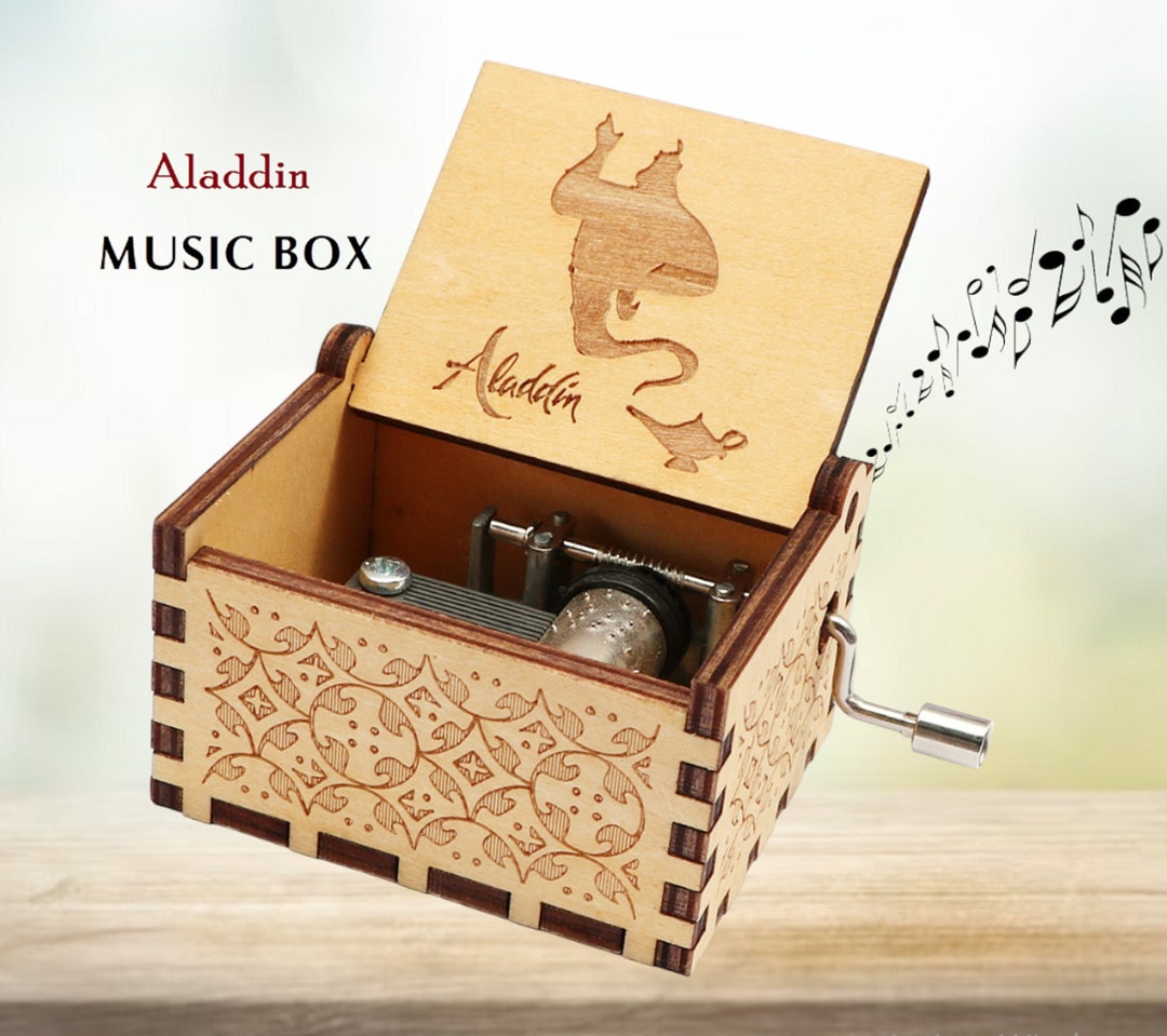 Aladdin Music Box A Whole New World Theme Music Chest Wooden Engraved ...