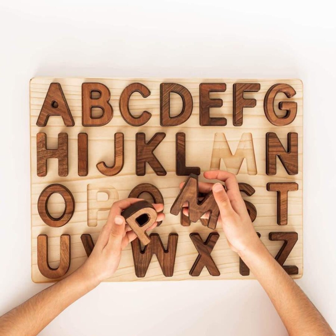 Wooden Uppercase Alphabet Puzzle Wooden Alphabet Wooden Walnut ...