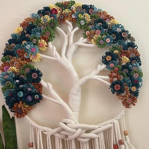 Tree of Life Macrame Wall Hanging With Flowers, Boho Wall Art, Wall ...
