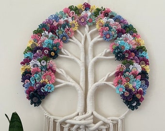Tree of Life Macrame Wall Hanging With Flowers - Etsy
