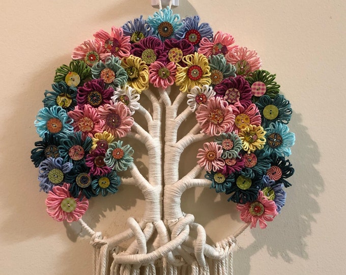Tree of Life Macrame Wall Hanging With Flowers Boho Macrame - Etsy