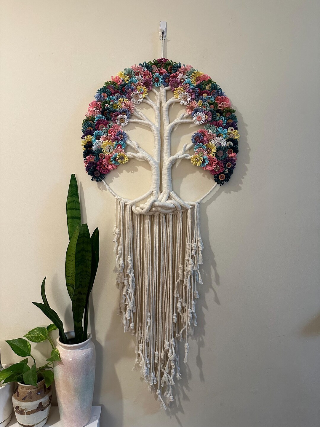 Large Tree of Life Macrame Wall Hanging With Flowers - Etsy