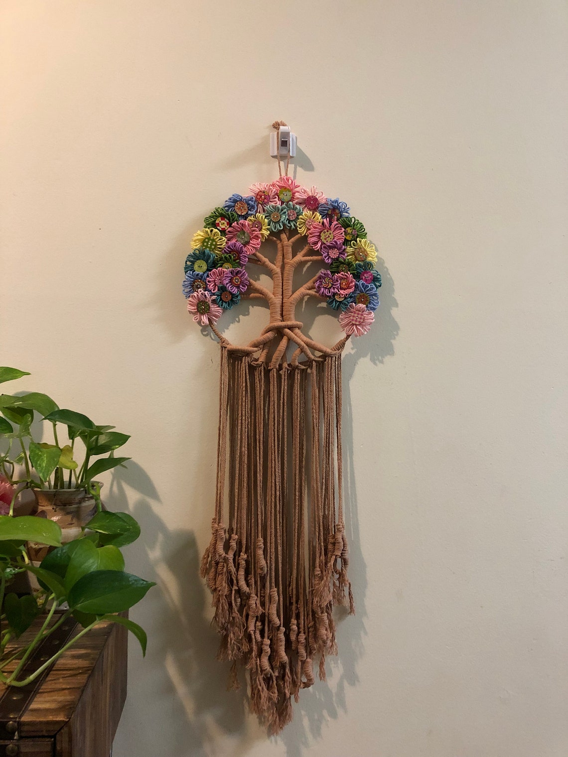 Macrame Wall Hanging With Flowers Boho Macrame Wall Decor - Etsy
