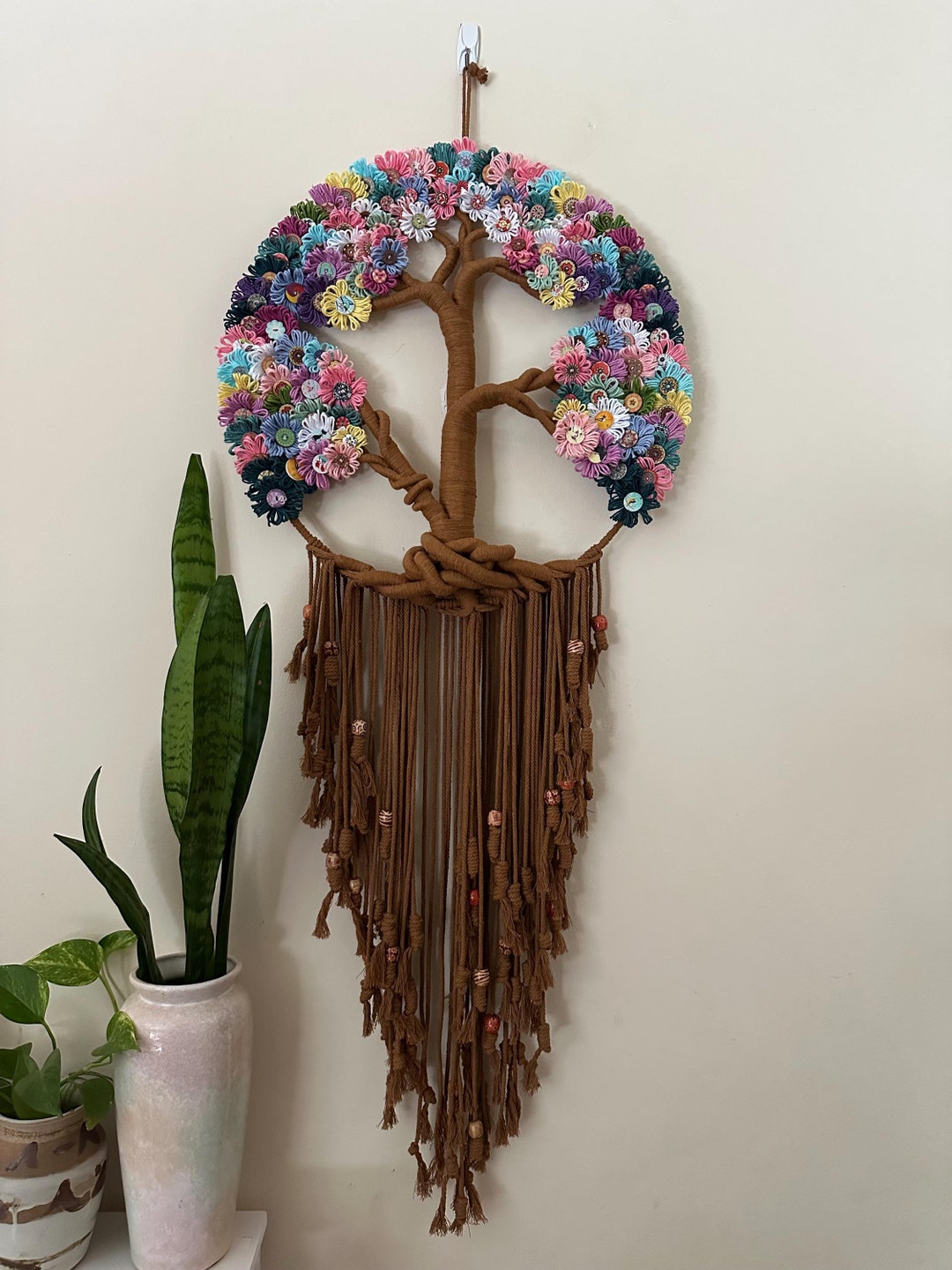 Tree of Life Macrame Wall Hanging With Flowers, Boho Wall Art, Wall ...