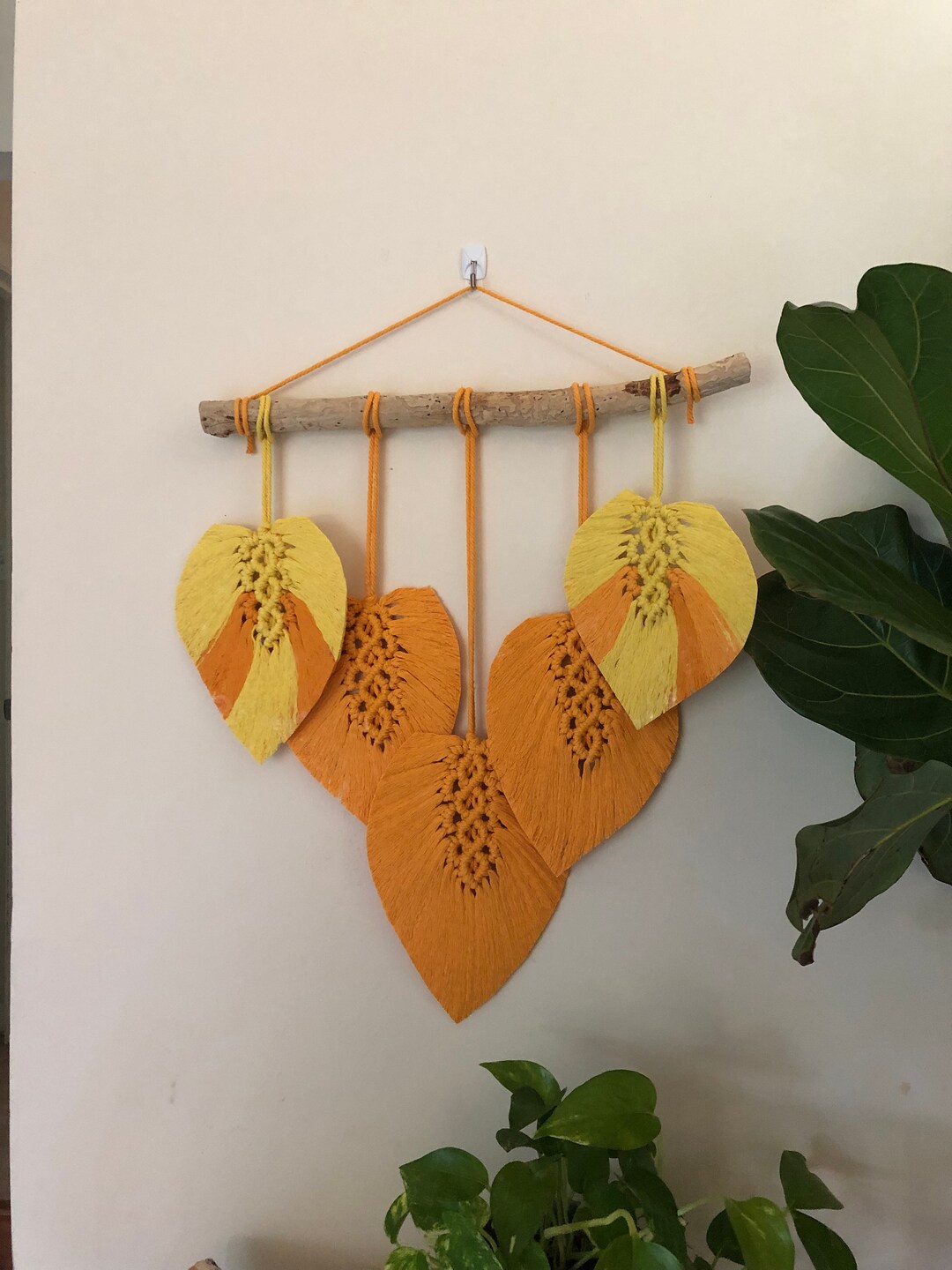 Striped Macrame Leaves, Boho Chic Feather Wall Hanging, Bohemian Woven ...