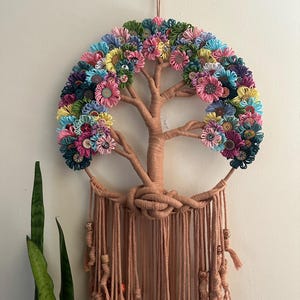 Tree of Life Macrame Wall Hanging With Flowers, Boho Wall Art, Wall ...