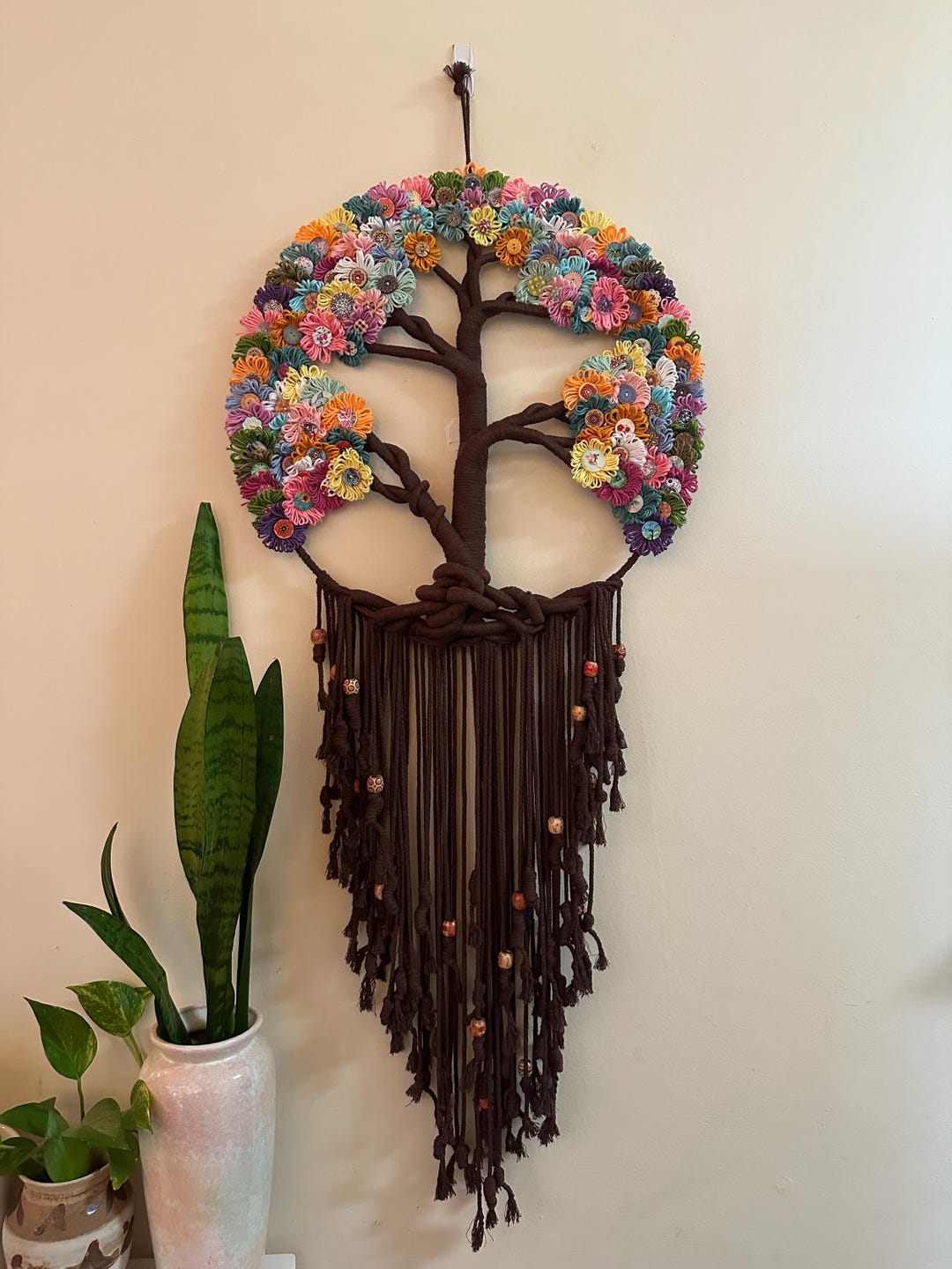 Large Tree of Life Macrame Wall Hanging With Flowers, Boho Wall Art ...