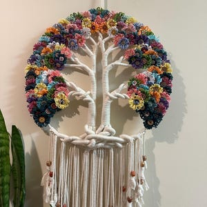 Tree of Life Macrame Wall Hanging With Flowers, Boho Wall Art, Wall ...