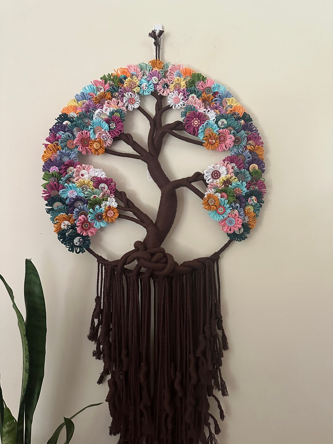 Large Tree of Life Macrame Wall Hanging With Flowers, Boho Wall Art ...