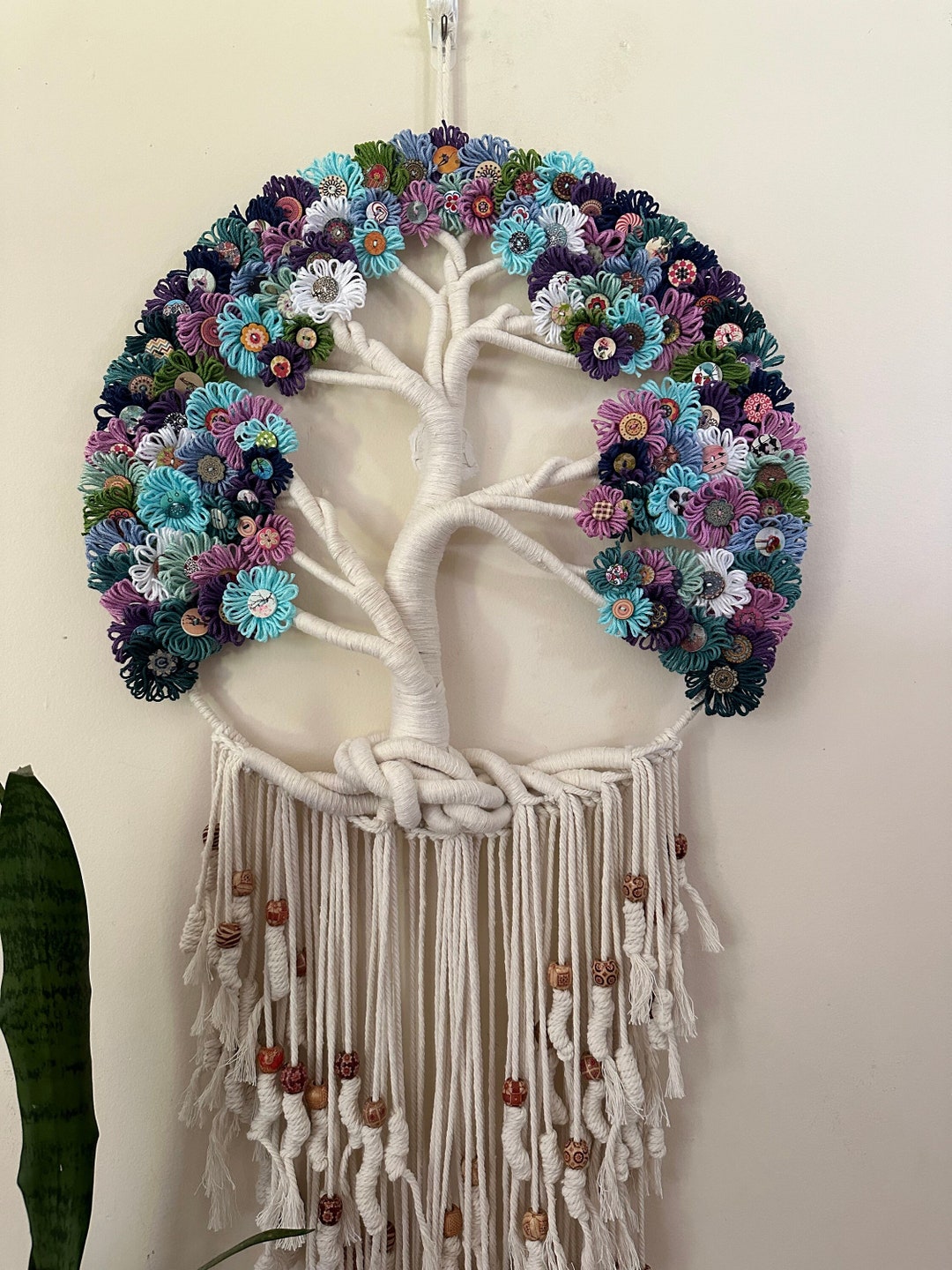 Large Tree of Life Macrame Wall Hanging With Flowers, Boho Wall Art ...