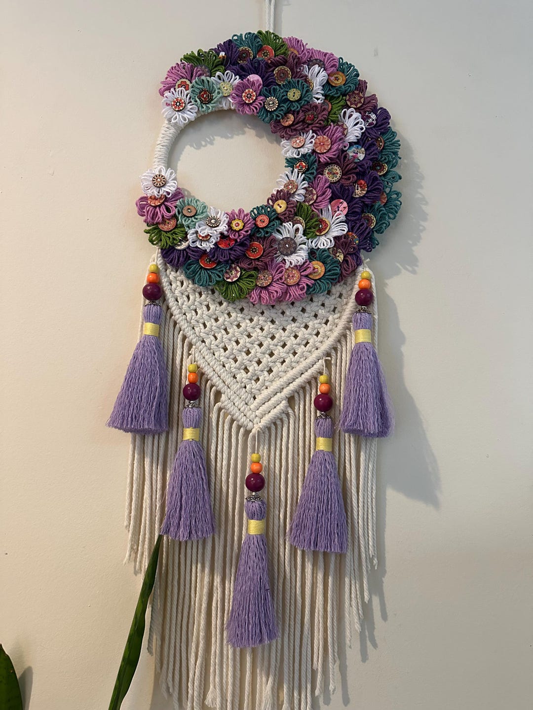 Purple Moon Macrame Flower Wall Hanging, Gift for Mom - Etsy