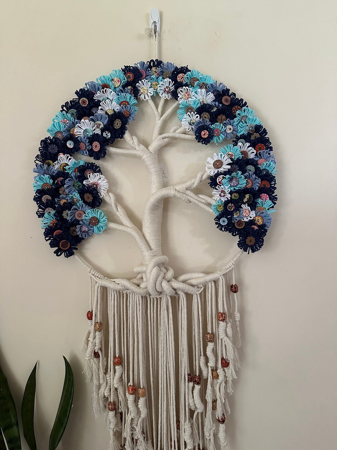 Large Tree of Life Macrame Wall Hanging With Flowers, Boho Wall Art ...