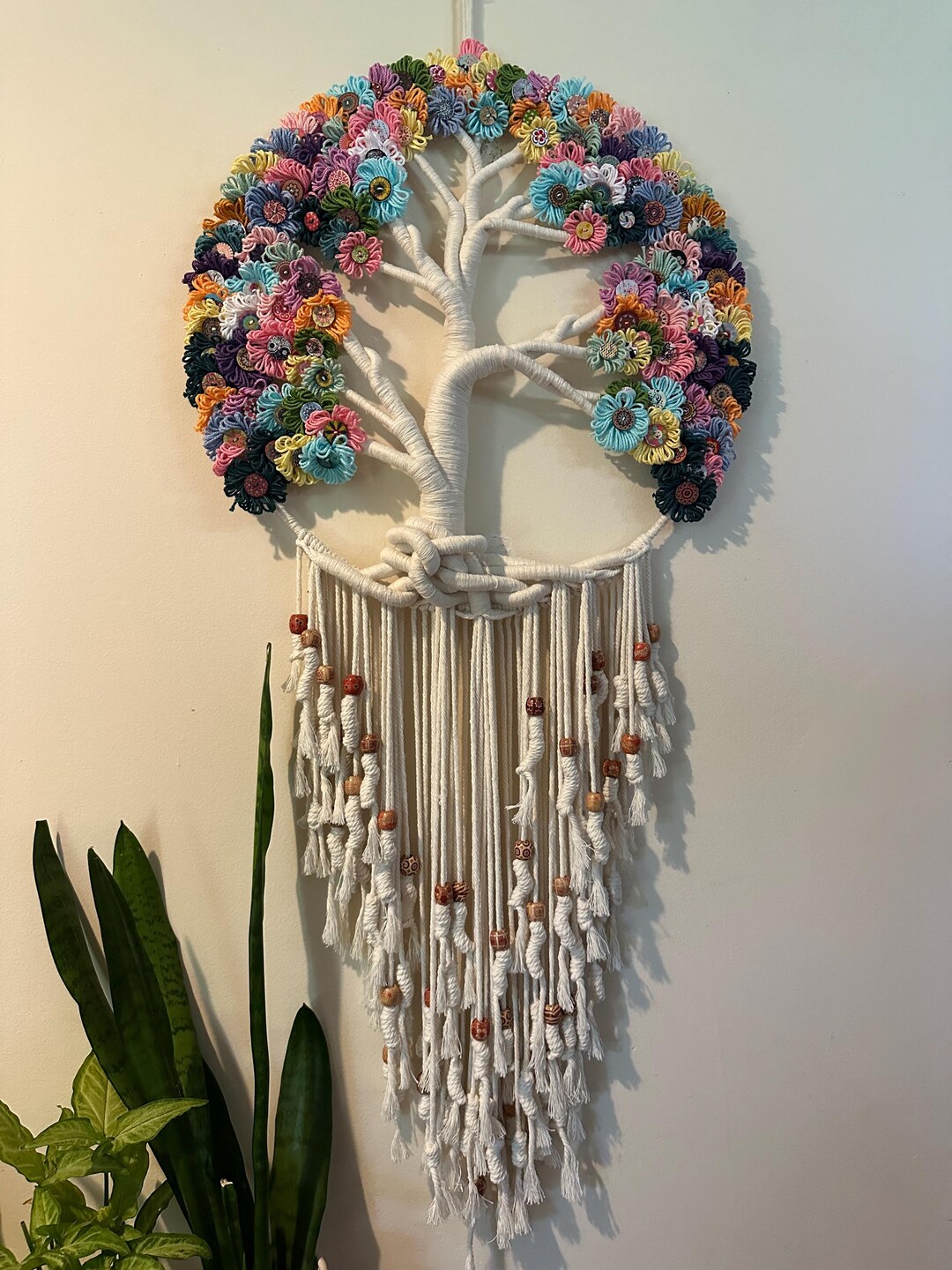 Large Tree of Life Macrame Wall Hanging With Flowers, Gift for Mom - Etsy