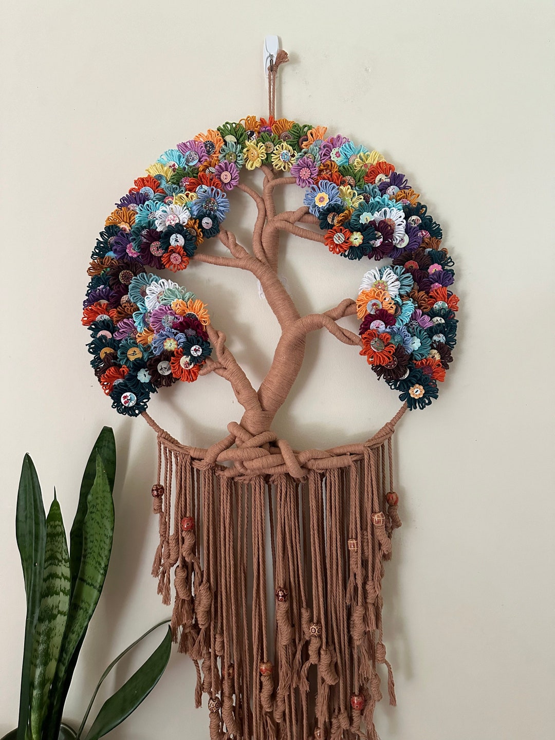 Tree of Life Macrame Wall Hanging With Flowers, Boho Wall Art, Wall ...