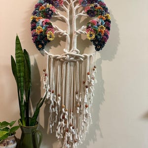 Tree of Life Macrame Wall Hanging With Flowers, Boho Wall Art, Wall ...