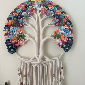 Large Tree of Life Macrame Wall Hanging With Flowers, Boho Wall Art ...