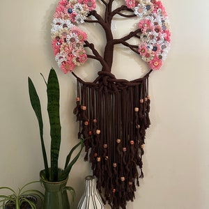 Tree of Life Macrame Wall Hanging With Flowers, Boho Wall Art, Wall ...