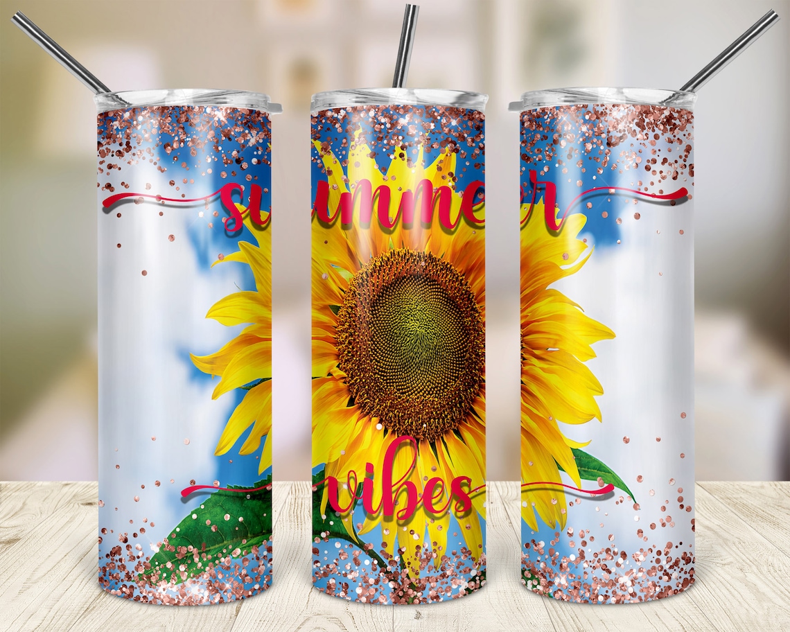 20oz Skinny Tumbler Sublimation Designs Abstract Sunflower Etsy