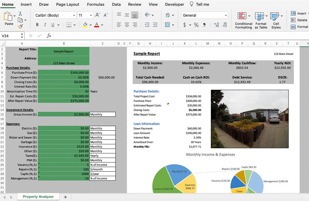 Simple & Easy Real Estate Investment Property Analysis Excel Report - Etsy