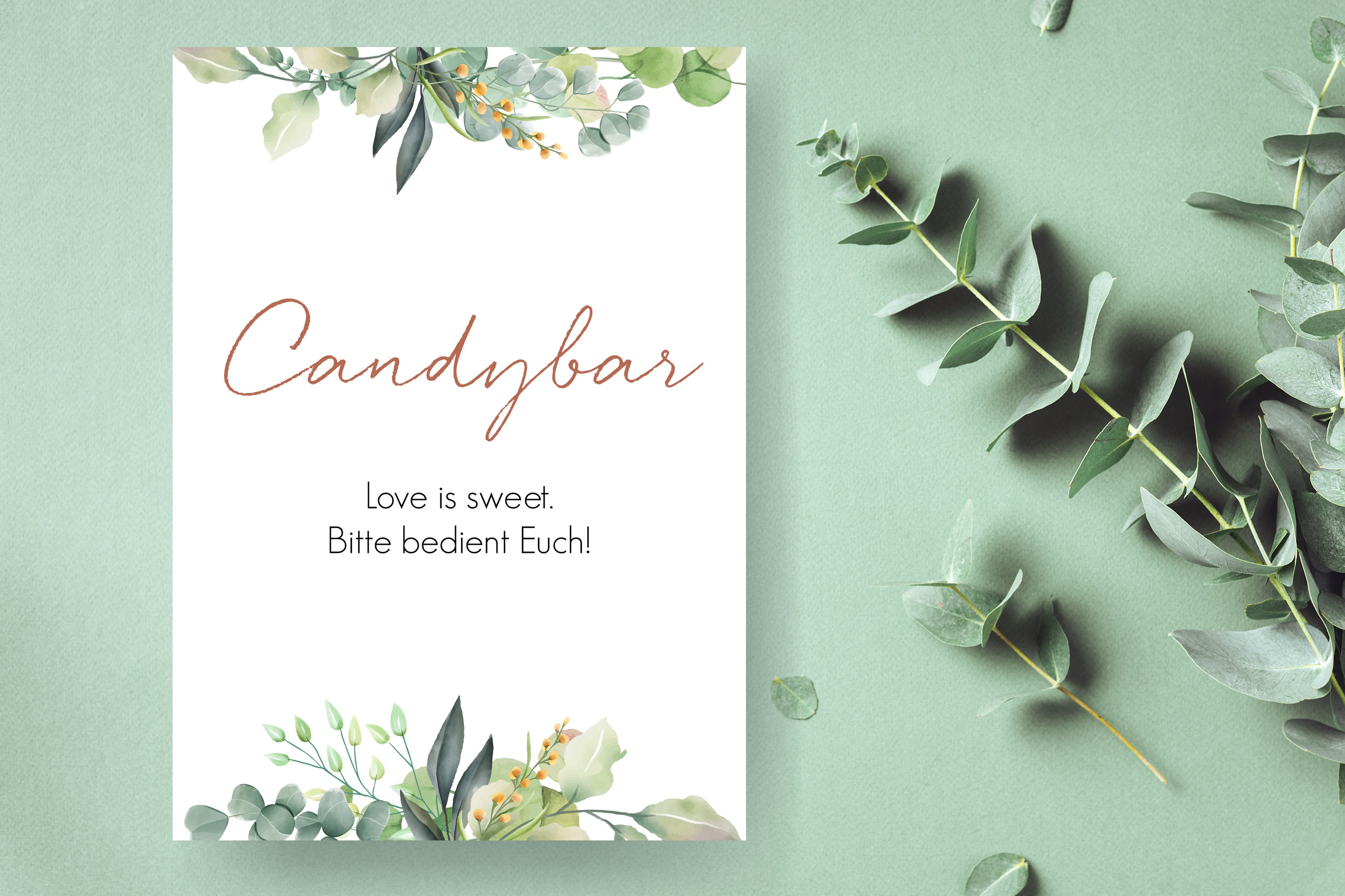 Candybar Schild Hochzeit, Candybar Schriftzug, Hochzeitsdeko Eukalyptus ...