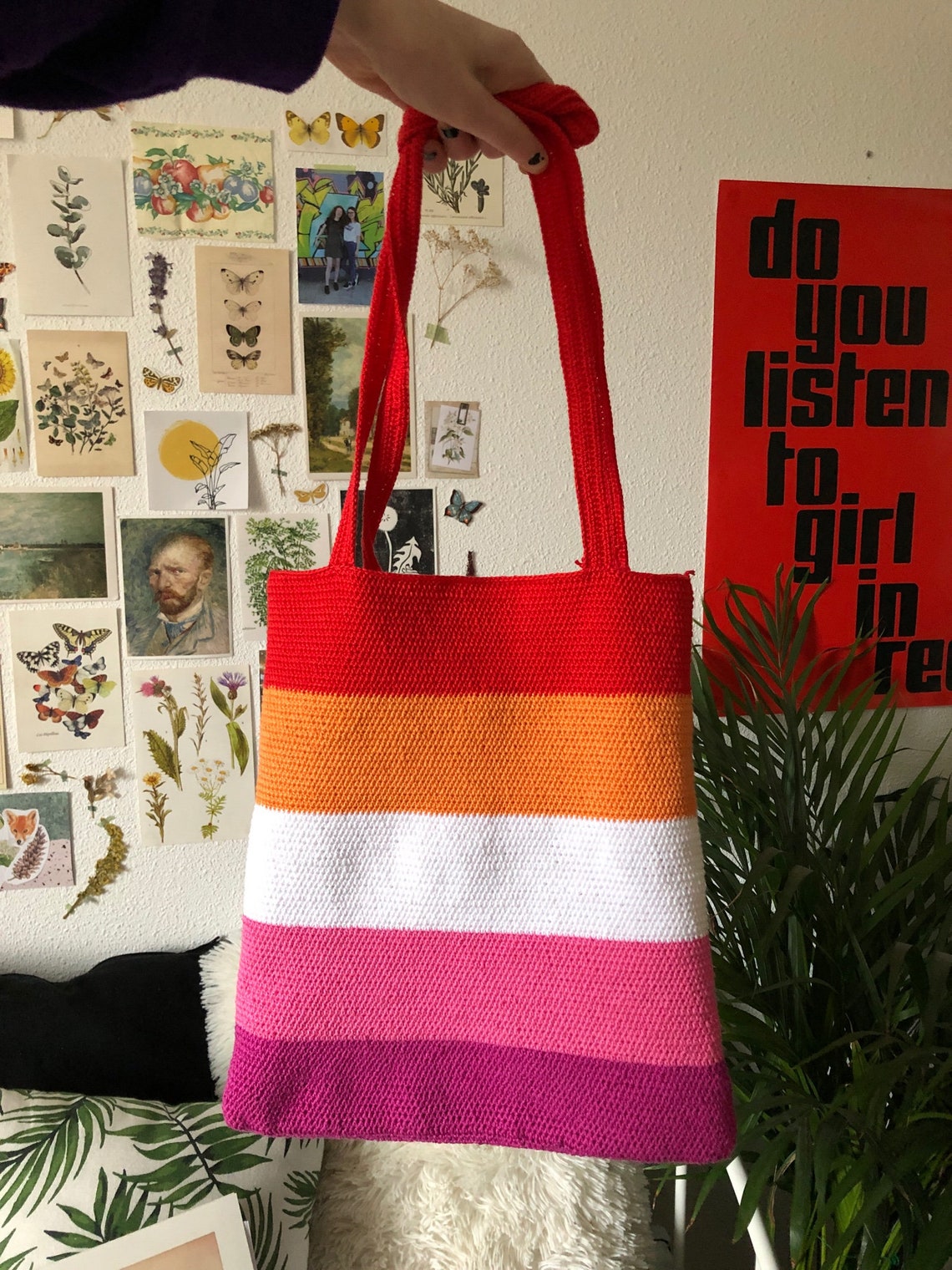 Lesbian Flag Bag Crochet Handmade Shoulder Tote Bag Lgbt Etsy