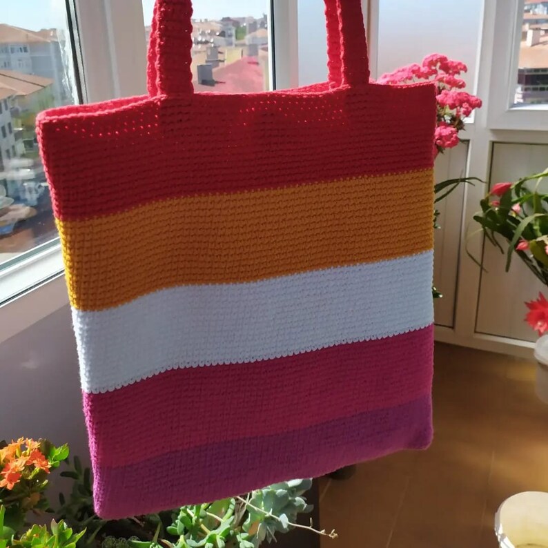 Lesbian Flag Bag Crochet Handmade Shoulder Tote Bag Lgbt Etsy