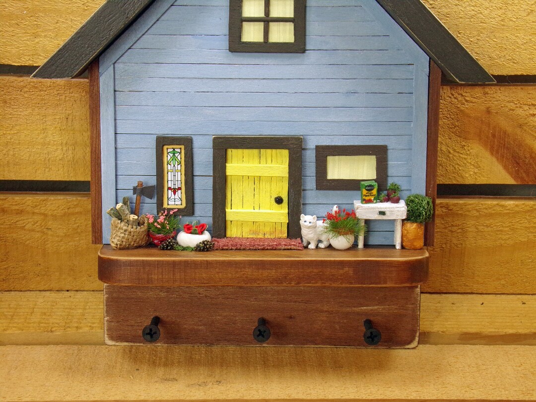 Wall Hooks Key Holder Handmade Miniature Tiny House Repurposed Wood ...