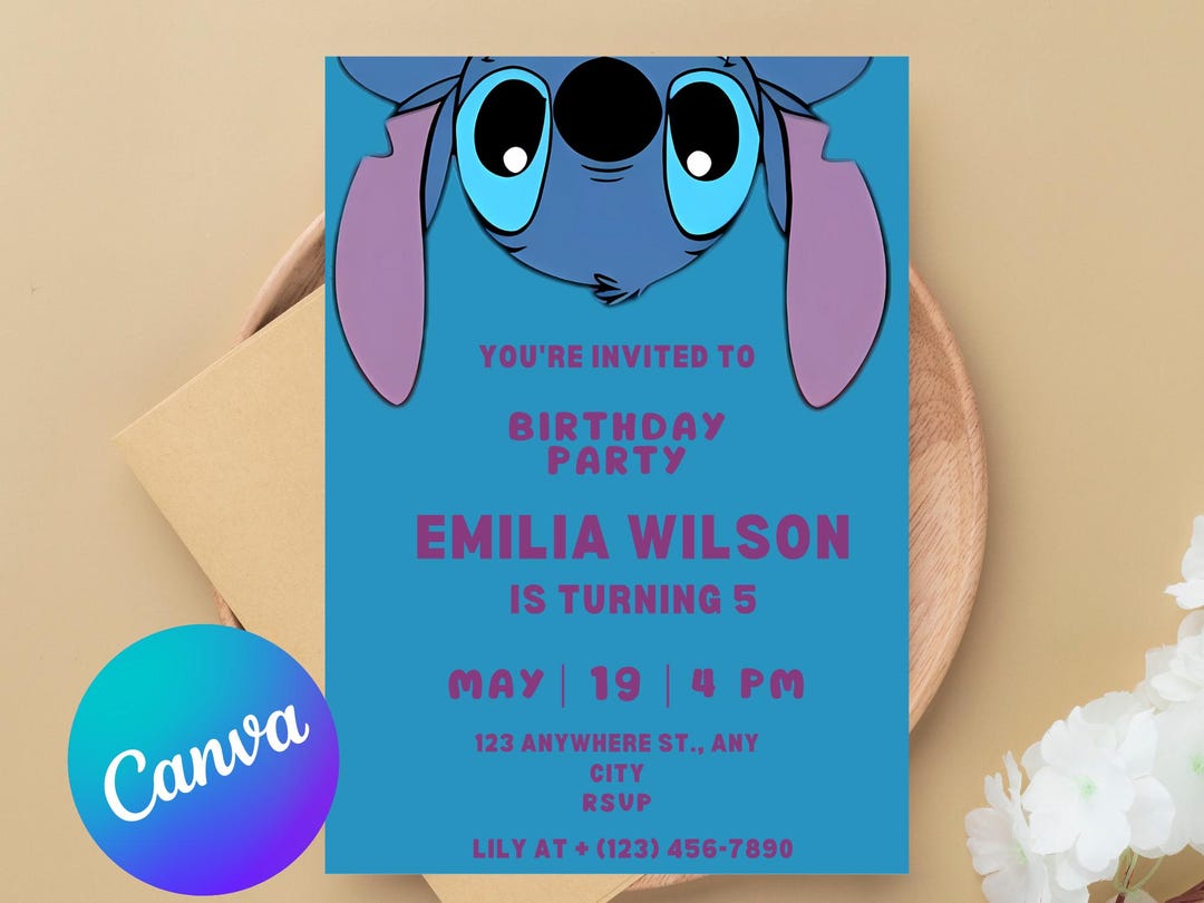 Stitch Birthday Invitation Editable , Printable Stitch Invitation ...