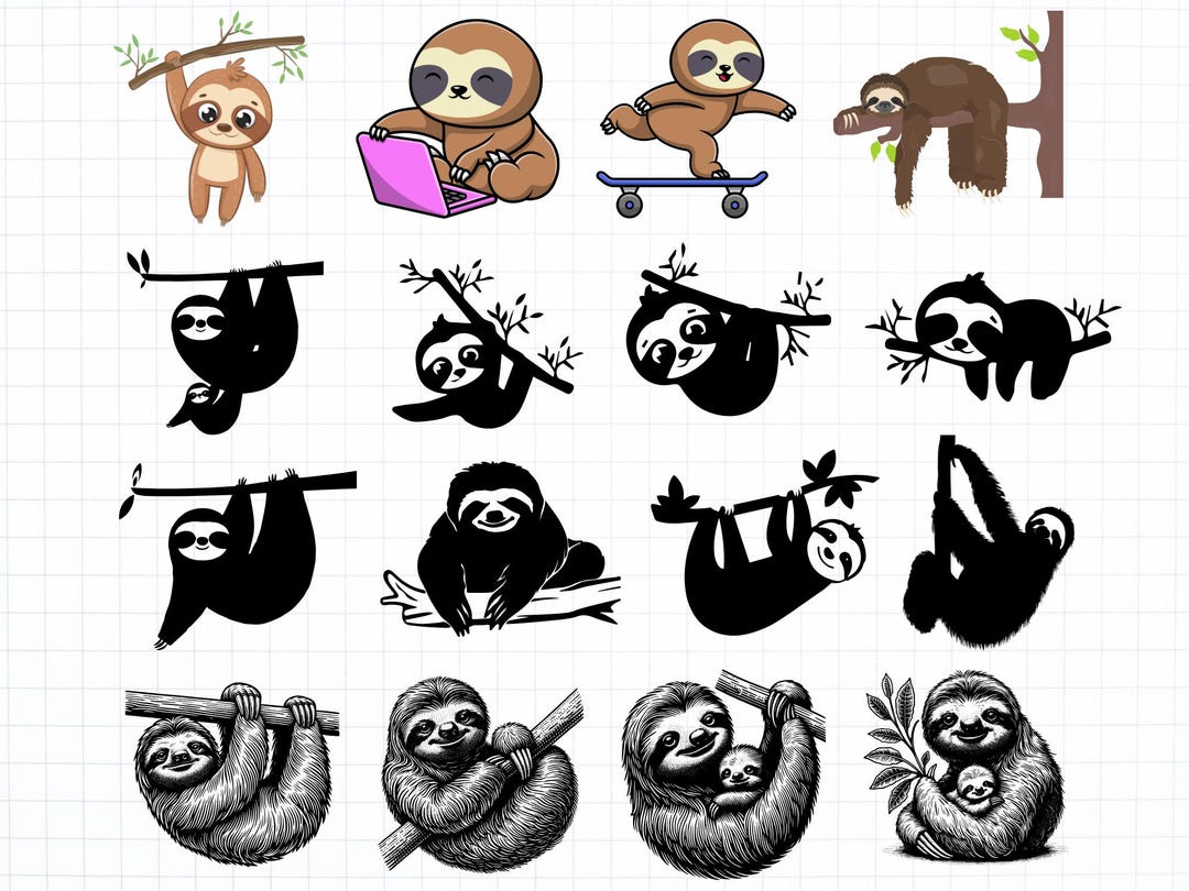 Sloth Svg, Sloth Cut File, Sloth Clipart, Sleeping Sloth Svg, Hanging ...