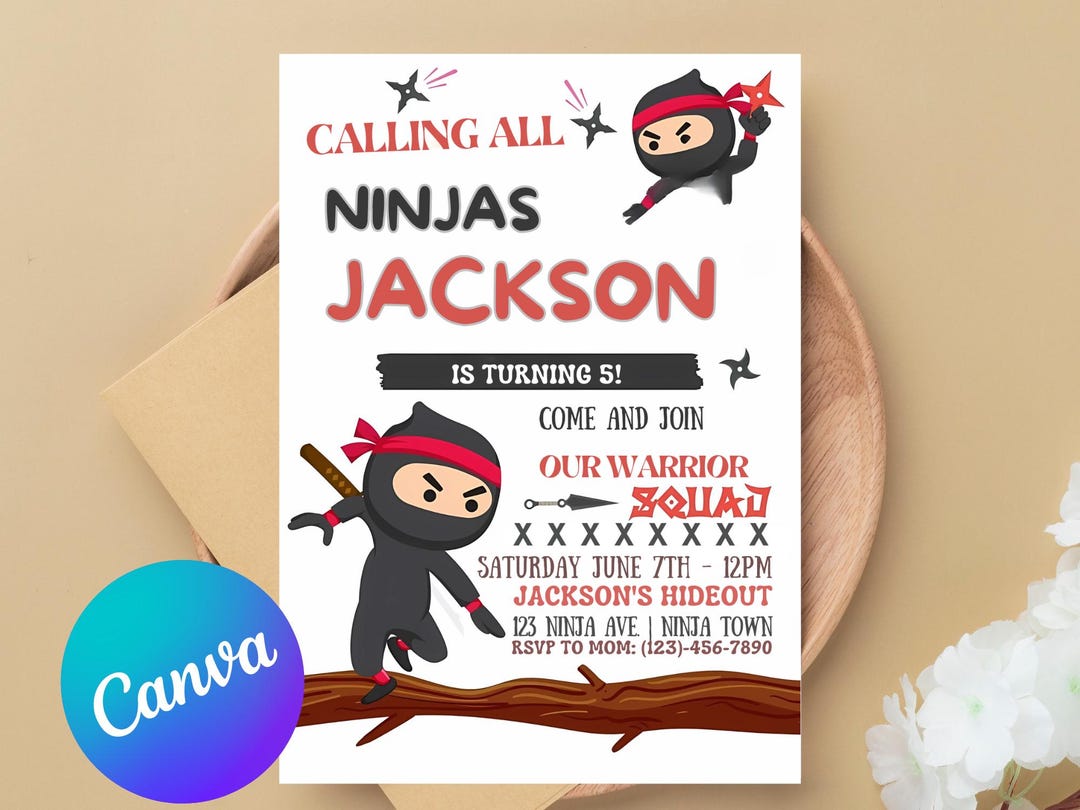 Ninja Kidz Editable Printable Invitation, Boy Girl Birthday Invitation ...