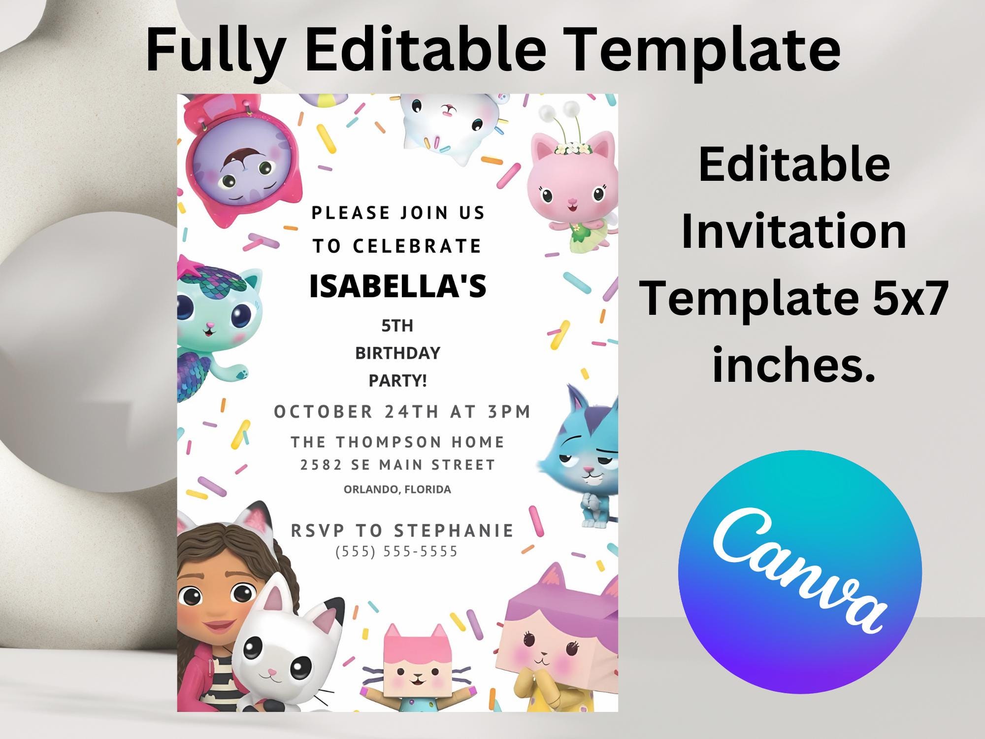 Gabbys Dollhouse Birthday Invitation | Editable Gabby's Kids Birthday ...