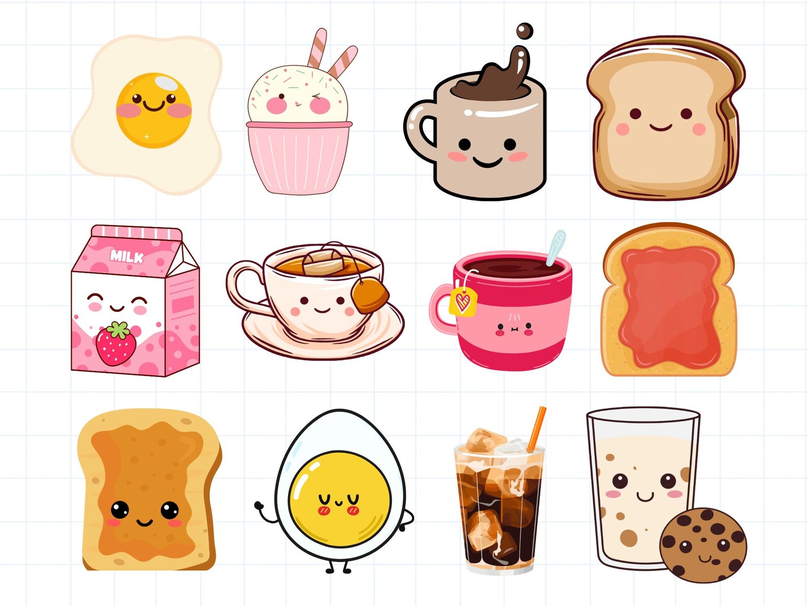 Kawaii Breakfast Clipart, Cute Cartoon Breakfast Food Clip Art, Cute ...