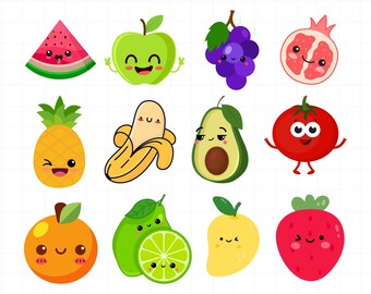 Kawaii Fruit Svg Bundle, Kawaii Fruit Clipart Bundle , Tropical Fruit ...