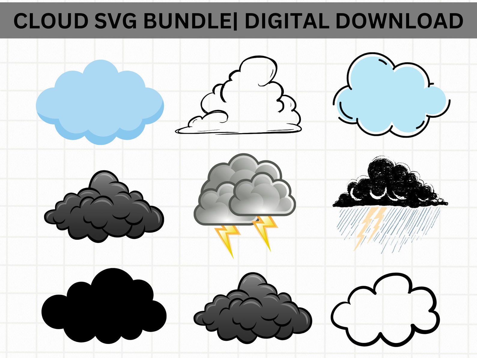 Realistic Clouds SVG Bundle, Clouds Dxf, Clouds Png, Clouds Vector ...