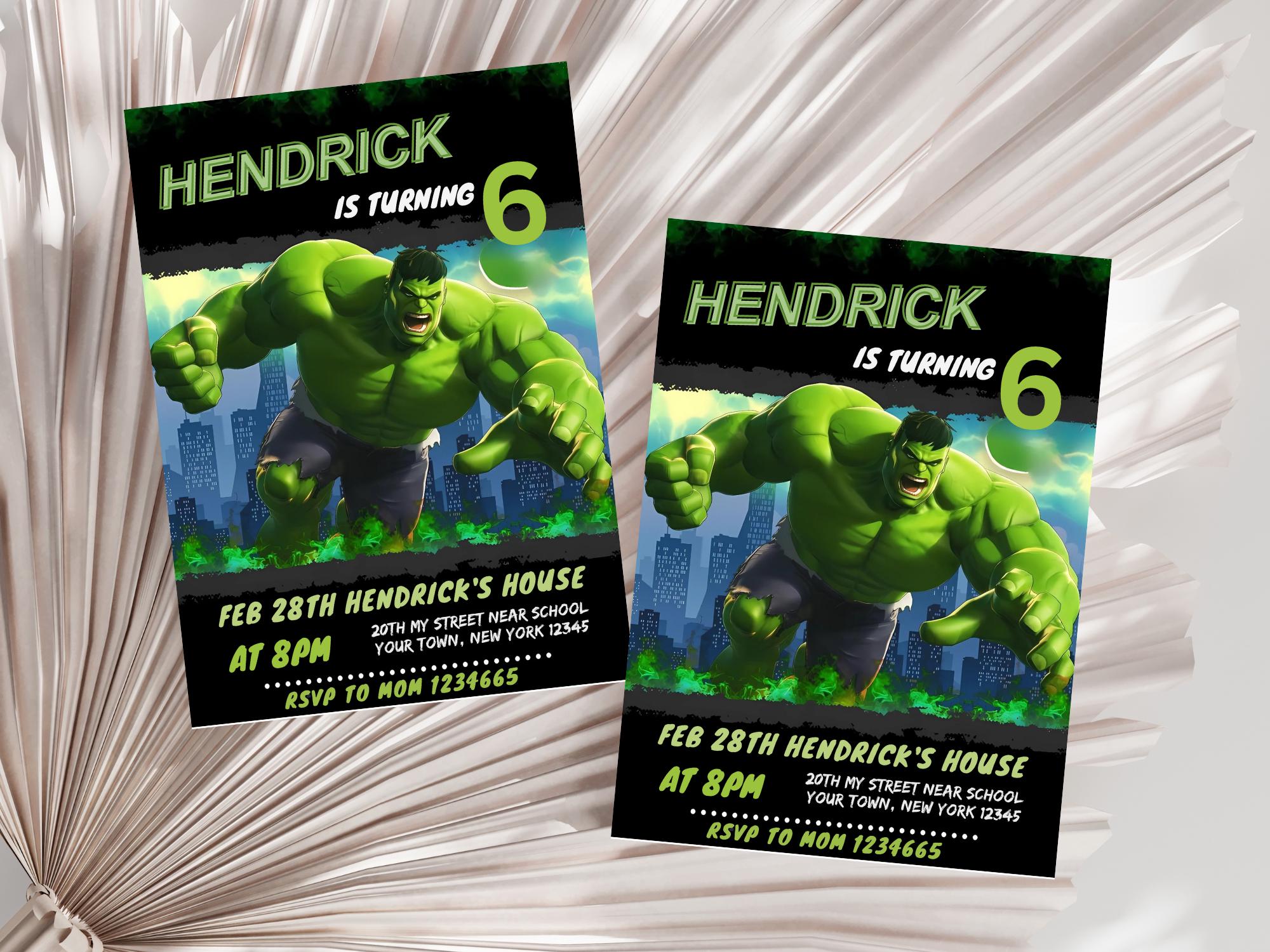 Editable Hulk Birthday Invitation Template, Printable Birthday Party ...