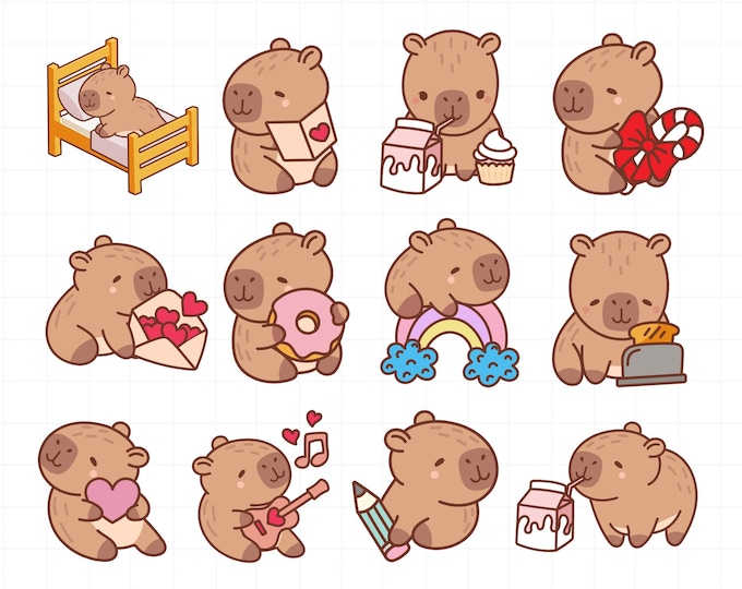 Lindo Capybara PNG divertido Capybara Clipart Bundle Set Kawaii Animal ...
