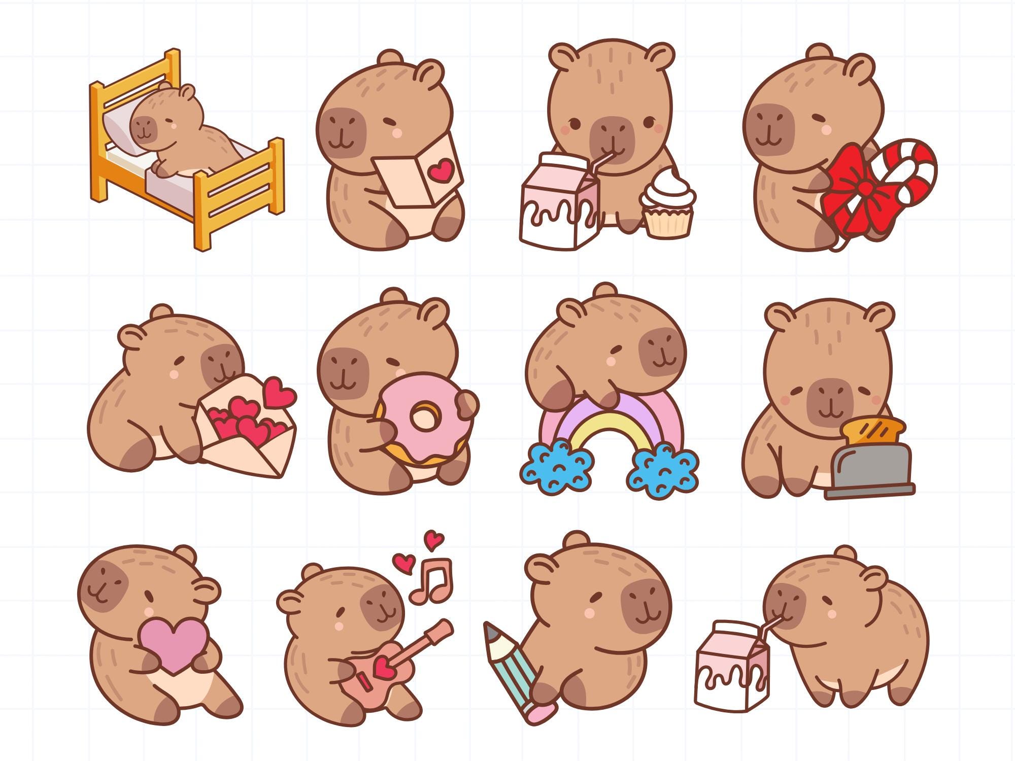 Cute Capybara PNG\ Funny Capybara Clipart Bundle\ Set Kawaii Animal ...