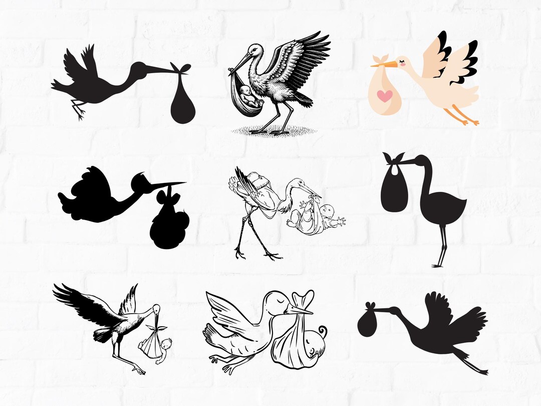 Stork Svg Bundle, Stork Clipart, Stork Cut File, Bird Svg, Bird Clipart ...