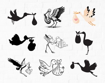 Stork Svg Bundle, Stork Clipart, Stork Cut File, Bird Svg, Bird Clipart ...