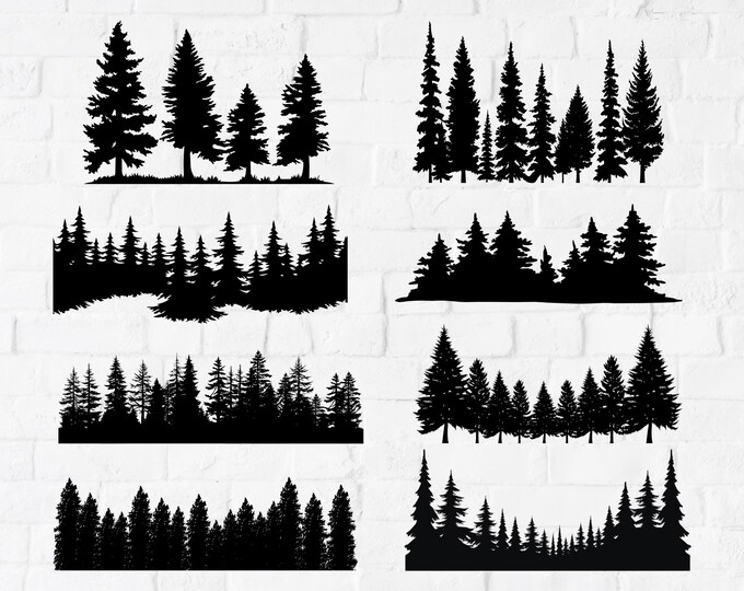 Treeline Svg - 24 Skyline Silhouettes of a Line of Pine Trees. Trees ...